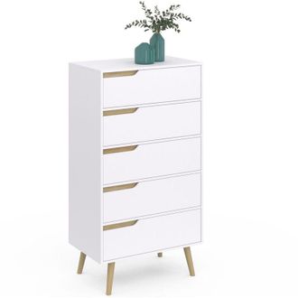 IDMarket Chiffonnier 5 Schubladen HELSINKI 60 cm skandinavische Wochenkommode weiß