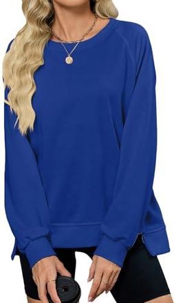 Generic Chandail surdimensionn&eacute; &agrave; col ras du cou pour femmes, chandail &agrave; manches longues, chandail d&eacute;contract&eacute; et tendance, tenue de printemps et dautomne, bl