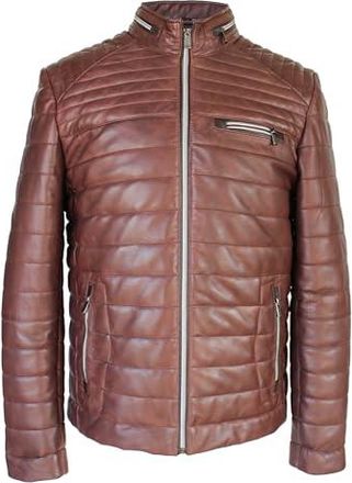 Zerimar Vestes en cuir naturel | Vestes dhiver d&eacute;contract&eacute;es | Veste pour hommes | Vestes en cuir matelass&eacute;es pour hommes | Couleur Brun | Taille XXL