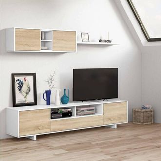 Dmora Dmora Einbaufertige Wand Hartford, TV-Ständer für Wohnzimmer, Zusammensetzung des Wohnzimmersets, Wohnzimmergarnitur mit Schrankwand, cm 260x41h46