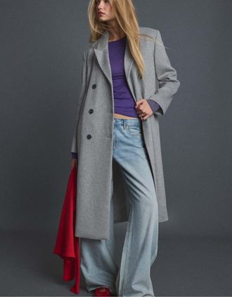 Stradivarius manteau droit en feutre gris chin&eacute;