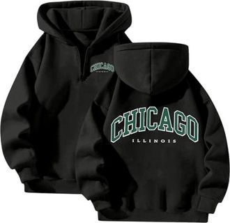 Generic Sweat &agrave; capuche de sport Chicago pour femme - Confortable - Fermeture &eacute;clair - Pull universitaire tendance d&eacute;contract&eacute; - Coupe ample - L&eacute;ger - Amusant