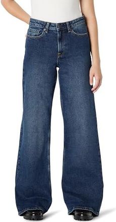 Amazon Essentials Jean Jambes Larges, Taille Haute et Faible &Eacute;lasticit&eacute; Femme, Gris Pierre D&eacute;lav&eacute; Fonc&eacute;, 42-44