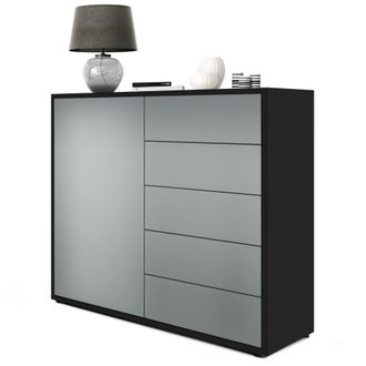 Vladon Sideboard Ben V2, Made in Germany, Kommode mit 1 T&uuml;r und 5 Schubladen, Schwarz matt/Graphit Seidenmatt (79 x 74 x 36 cm)