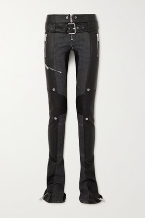 Versace Schlaghose Aus Leder Und Denim Mit Gürtel - Schwarz