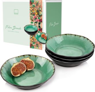 Sänger | Suppenteller Palm Beach tief, 4-teiliges Set aus Steingut, Suppenschalen, Teller Set 750 ml | PREMIUM COLLECTION