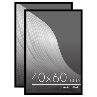 Americanflat Bilderrahmen 40x60 cm aus Kunststoff (2er Pack) - schmaler Bilderrahmen 60x40 cm mit Plexi-Scheibe - Fotorahmen mit integrierter Aufh&auml;ngung f&uuml;r Hoch- 