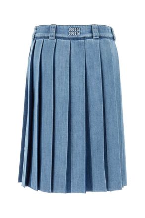 Miu Miu Womens Denim Skirt Celeste Exterior: Cotton Gonne