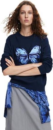 Desigual Sweat à Manches Longues en Tricot pour Femme Shirt, Bleu, Taille