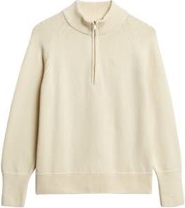 Superdry Pull classique en coton avec fermeture &eacute;clair pour femme, ecru, 38