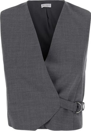 Brunello Cucinelli Gilet de luxe en laine tropicale - Femme - Vestes - Gris - Taille: 38 FR