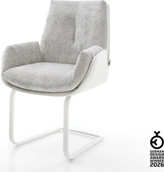 DELIFE Freischwinger Clea-Flex Materialmix Echtleder Wei&szlig;-Silbergrau Freischwinger flach Wei&szlig;, Esszimmerst&uuml;hle