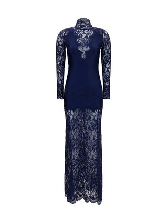 Paco Rabanne Womens Dress Deep Navy Lace And Jersey Polyamide