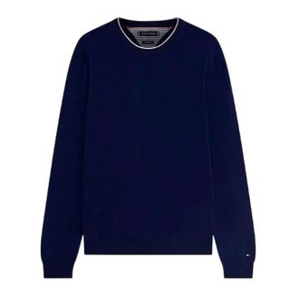 Tommy Hilfiger Regular Fit Pullover mit Rundhalsausschnitt und Kontrastkante - - Knitwear - Herren - Blau - 2XL