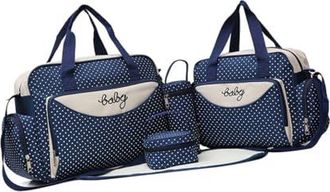 Supvox Paquet &agrave; Couches Grand Fourre-tout Multifonction en Tissu Bleu Imprim&eacute; &agrave; Pois pour Maman Paquet &agrave; Main 5 Pi&egrave;ces Polyvalent pour Sorties et Voyage