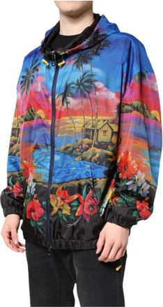 Dolce & Gabbana Homme, Vestes, Multicolore, Taille: L Coupe-vent à Imprimé Coucher de Soleil Tropical