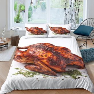 Generic Gegrilltes H&auml;hnchenmuster Bettw&auml;sche 200x220 Gegrilltes H&auml;hnchen Bettw&auml;sche Set, 3D Bettbezug Set Weich Microfaser Bettbez&uuml;ge 3 Teilig Thema Essen Wen