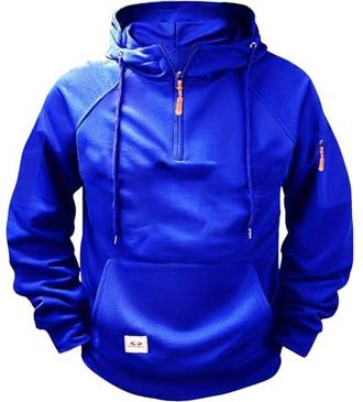 Generic Sweat &agrave; capuche &agrave; manches longues pour homme avec fermeture &eacute;clair 1/4 - Coupe ample - Haut basique &agrave; manches longues - Confortable - Avec poche kango
