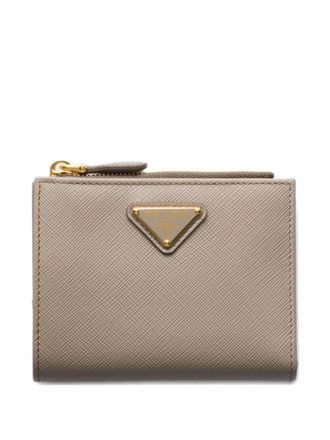 Prada petit portefeuille en cuir Saffiano &agrave; logo triangle - Gris