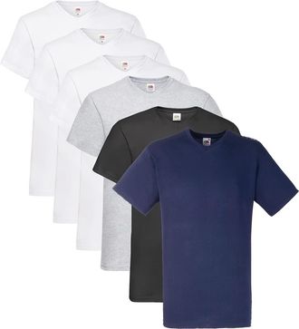 Fruit Of The Loom Herren- V-Neck T-Shirt M L XL XXL 3XL 4XL 5XL Farbsets, 3Weiss 1Schwarz 1Navy 1Grau (6 Pack) + 1 HL Kauf Notizblock, 4XL (6er Pack)
