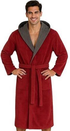 Morgenstern Peignoir de Bain Homme avec Capuche 100% Coton &Eacute;ponge Velours OEKO-TEX Robe de Chambre Long Finn Rouge Fonc&eacute; XXL
