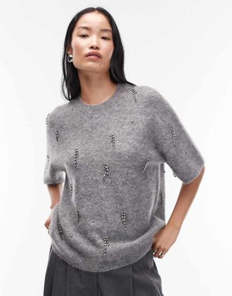 Arket T-shirt en maille &agrave; strass - Gris