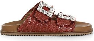 Caf&egrave;noir Pantoufle En Cuir Tress&eacute; Avec Boucle &Agrave; Double Bijou, Pour Femme, Couleur Rouge, Taille 41