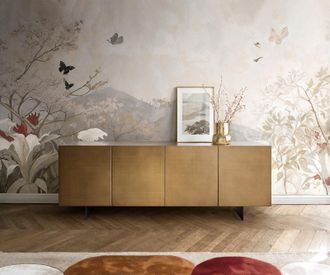 DELIFE Sideboard Aira 200 cm Metallic Gold 4 T&uuml;ren schwebend Metall Schwarz, Sideboards