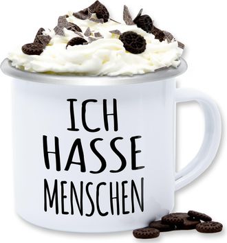Shirtracer Emaille Tasse Blechtasse - Statement - Ich hasse Menschen - schwarz - 300 ml - Weiß Silber - statements frohes neues jahr new year mit