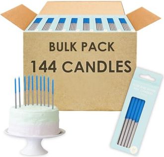 Talking Tables Table Fun 144 x St&uuml;ck Blaue und silberne Geburtstagskerzen mit Haltern, 12 cm lang und hoch, Gro&szlig;packung, Tortendekoration f&uuml;r Geburtstag, Hochzeit un