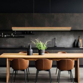 Globo Lighting Lampe en bois Lampe led de table Suspension bois rustique, 3 niveaux de fonction mémoire, aspect bois noir opale mat, 1x led 30 watts 1150 lumens