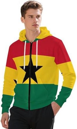 Generic Veste &Agrave; Capuche Homme Enti&egrave;rement Zipp&eacute;e Ghana Imprim&eacute; Drapeau Sweat-Shirt Manches Longues Style Universitaire V&ecirc;tements D&eacute;contract&eacute;s Sweat-Shirt &Agrave; Ca