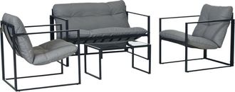 OUTSUNNY Gartenm&ouml;bel Set 4 Personen Stahl wetterfest Balkonm&ouml;bel-Set mit 2er Sofa, Sessel Glastisch Sitzkissen Outdoor Sitzgruppe Terrassenm&ouml;bel