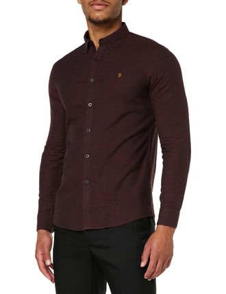 Farah Herren Steen Slim Fit gebürsteter Baumwolle Hemd, rot, XXL