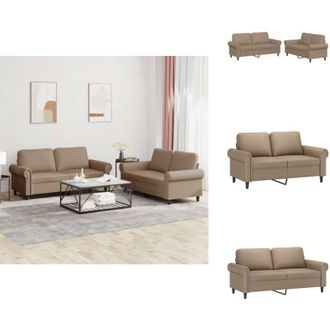 vidaXL 2-tlg. Sofagarnitur mit Kissen Cappuccino-Braun Kunstleder - Couch - Ledersofa - Wohnlandschaft - G&auml;stezimmer - Gem&uuml;tlich