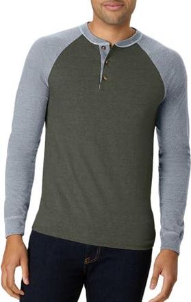 Hanes Mens Long-Sleeve Beefy Henley T-Shirt - X-Large - Camouflage Green/Oxford