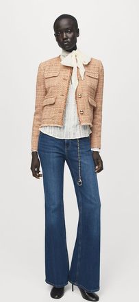 Mango Veste tweed bords effilochés marron moyen - Femme - XXS - MANGO