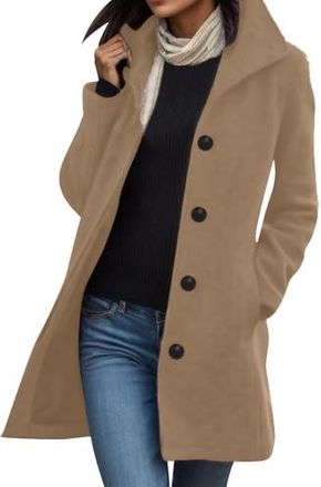 Generic Manteau Femme Hiver &Eacute;l&eacute;gant Laine Veste Longue Manteau dhiver &agrave; Revers Trench-Coat Boutonnage Chic Manteaux Chaud Couleur Unie Veste avec Poches Outwe