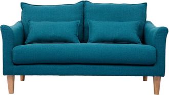 Miliboo Miliboo - Canapé scandinave 2 places en tissu bleu canard et bois clair kate
