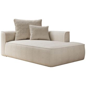 Vente-Unique Vente-Unique - M&eacute;ridienne droite en velours c&ocirc;tel&eacute; grosses c&ocirc;tes beige - Assise 1 place avec coussins - Mousse haute r&eacute;silience - Fabrication