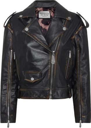 Philipp Plein Femme, Vestes, Noir, Taille: 38 FR Leather Perfecto