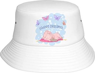 Generic Unisex Seau Chapeau Cochon Mignon avec des Fleurs et des Papillons Pecheur Chapeaux Doux Bonnet de Soleil pour Hommes Filles Chasse