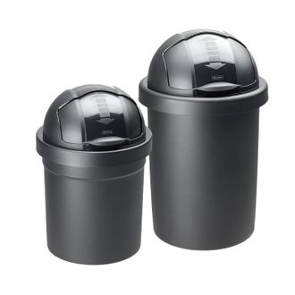 Rotho Roll Bob 2er-Set runder Mülleimer mit Deckel, BPA-frei, schwarz, 10l und 30l