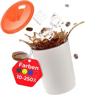 Achilles Kaffeebecher mit Deckel, Kunststoffbecher, Mehrwegbecher, Trinkbecher, LFGB geprüft, spülmaschinenfest, stapelbar, 330 ml, Becher grau, Deckel orange,
