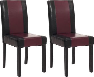 Mendler 2er-Set Esszimmerstuhl Stuhl K&uuml;chenstuhl Littau - Kunstleder, schwarz-rot, dunkle Beine
