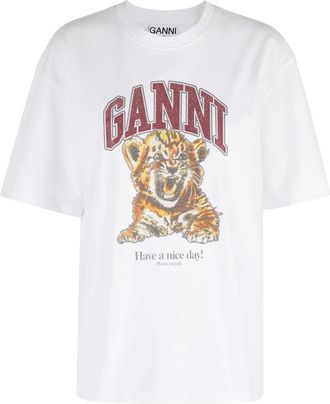 Ganni Femme, Tops, Blanc, Taille: 36 FR Tiger T-Shirt