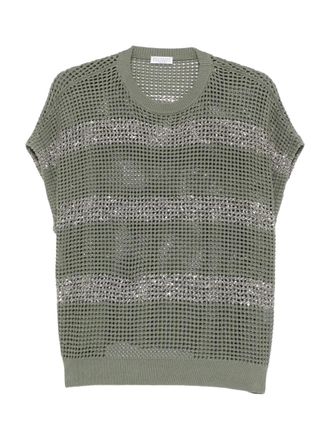 Brunello Cucinelli Open-Stitch Cotton Sweater - Green