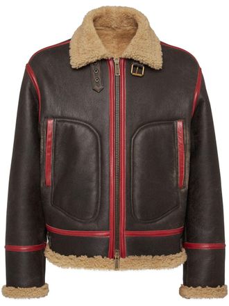 Dsquared2 veste en cuir &agrave; doublure en fourrure - Marron