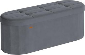 Songmics Banc de Rangement, Coffre, Repose-Pieds Pliable, Montage Facile, pour Salon, Entr&eacute;e, Chambre, Tissu Velours, Capacit&eacute; 110 L, 38 x 110 x 38 cm, Gris Ar