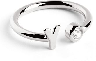 Singularu Personalisierter Letter Spark Ring. Sterlingsilber mit Rhodium-Beschichtung und Zirkonia. Schmuck für Damen. Buchstabe Y